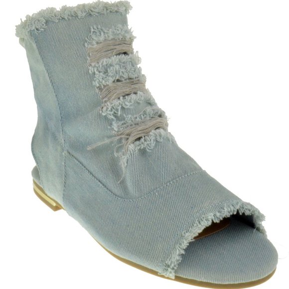 BAMBOO | Shoes | Bamboo Cure Womens Ripped Denim Open Toe Flat Sandle ...